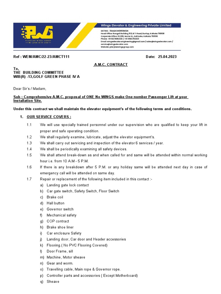 Comprehensive Annual Maintenance | PDF | Elevator | Vehicles