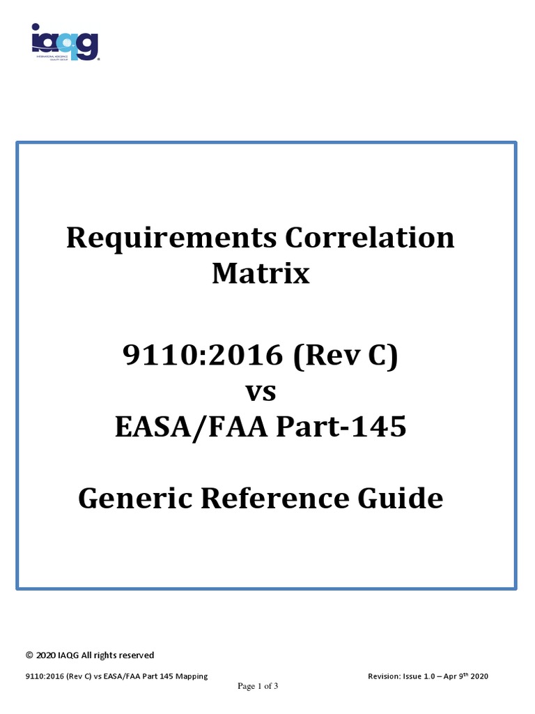 Requirements Correlation Matrix 9110:2016 (Rev C) Vs EASA/FAA Part-145 ...