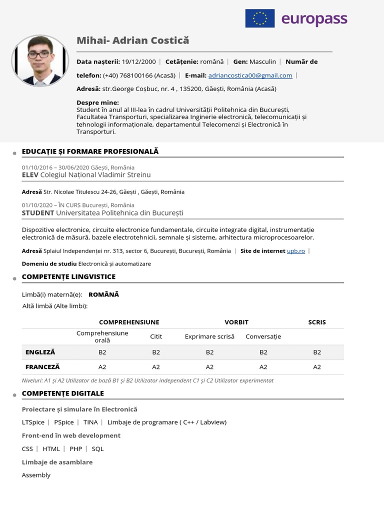 CV - Mihai - Adrian Costică | PDF