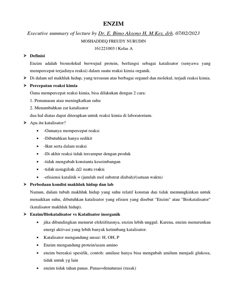 Resume Enzim Moshaddeq FN 161221003 A | PDF | Kesehatan Holistik
