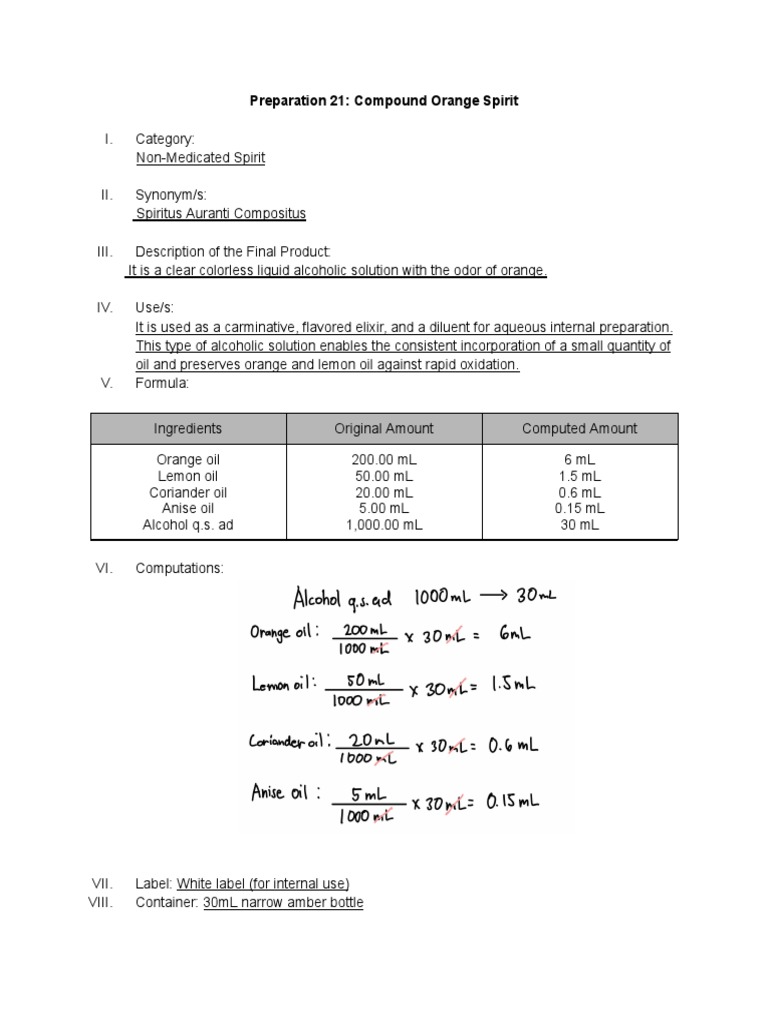 Preparation 21 - Compound Orange Spirit | PDF