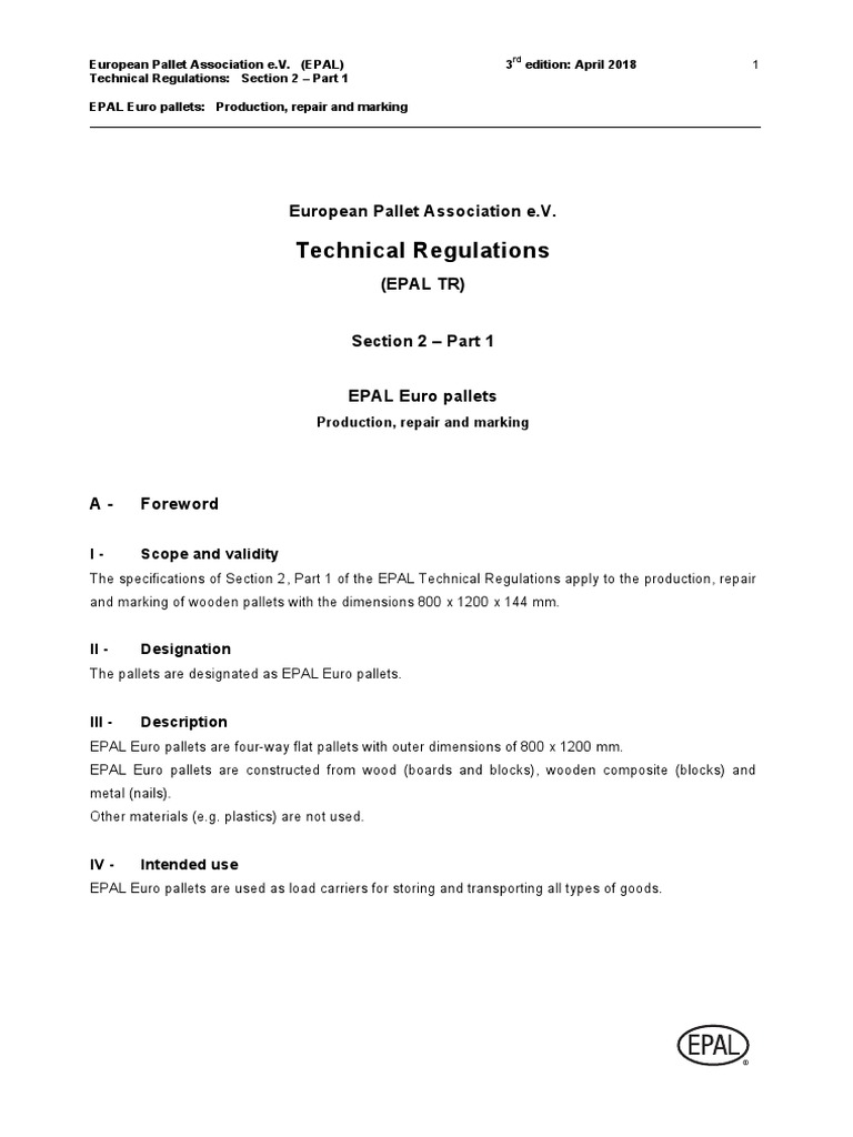 EPAL TRW EPAL1 3edition Section2 Part1 GB | PDF | Wood | Pallet