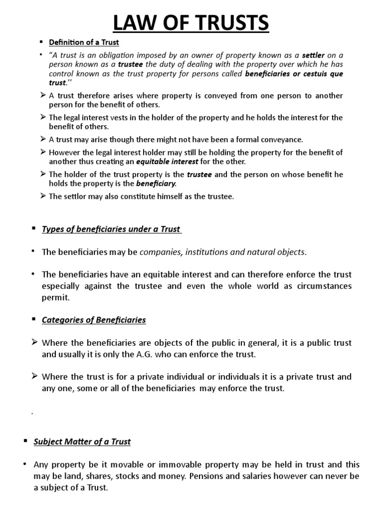 Law of Trusts | PDF | Trust Law | Trustee