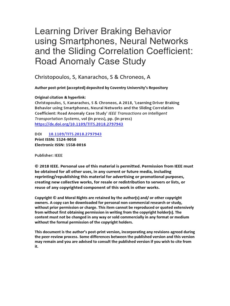 Christopoulos Et Al. - 2019 - Learning Driver Braking Behavior Using Smartphones | PDF | Wavelet ...
