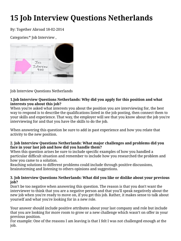 15 Job Interview Questions Netherlands | PDF | Job Interview | Question