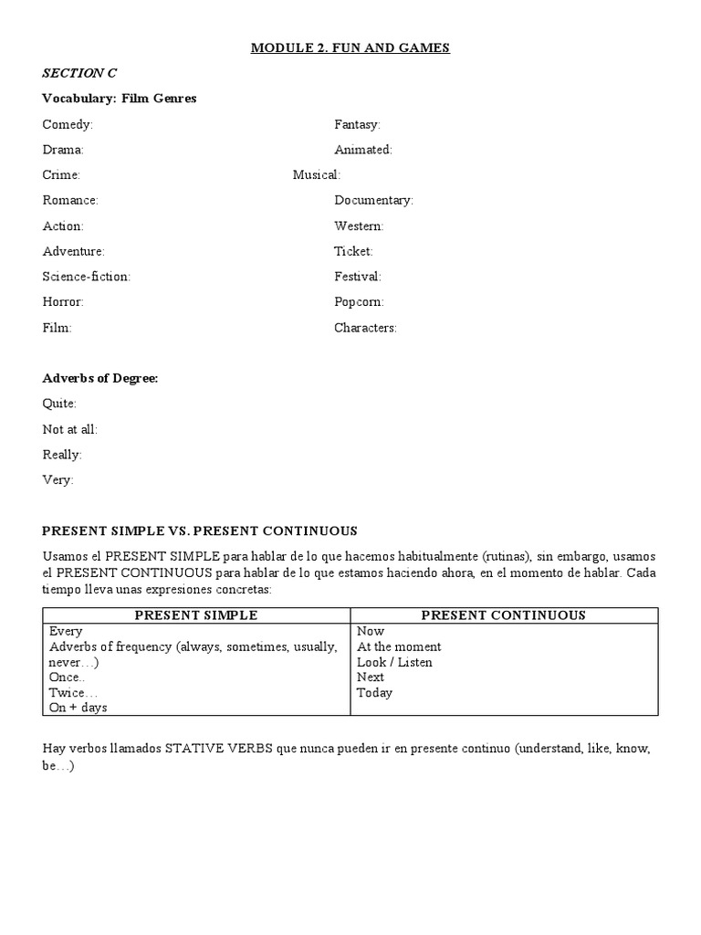 Module 2 Section C Vocabulary and Grammar | PDF