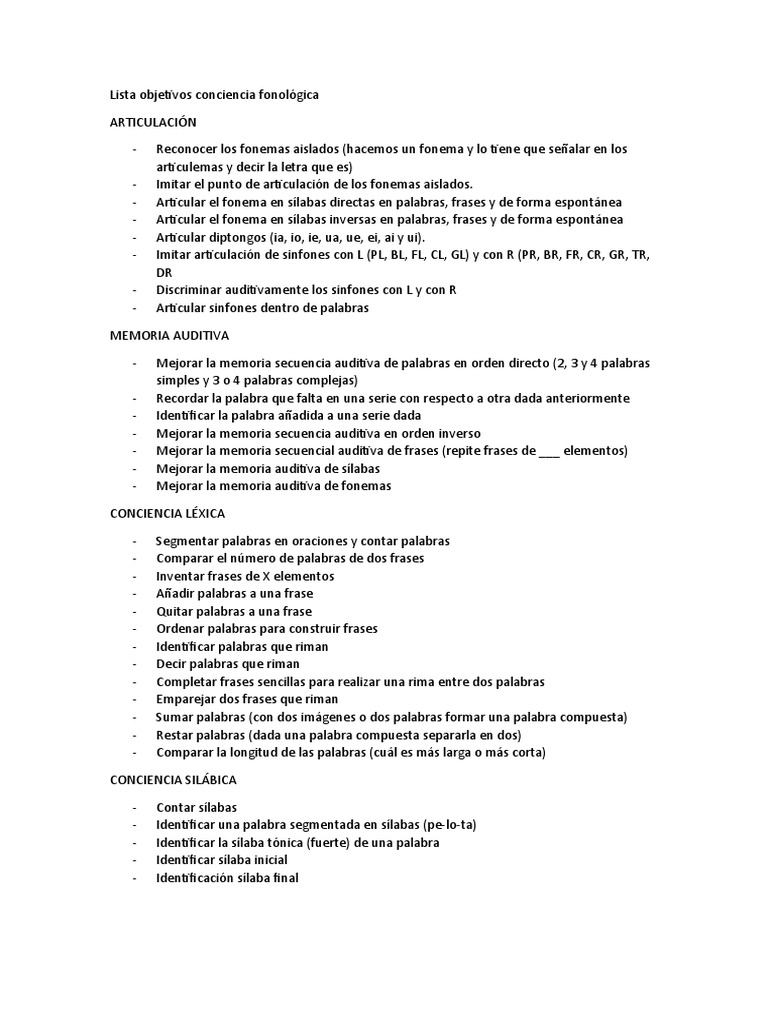 Lista Objetivos Lenguaje | PDF