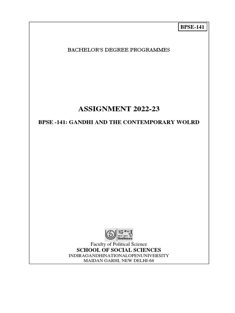 Bpse 141 (E) 2022-23 | PDF | Mahatma Gandhi