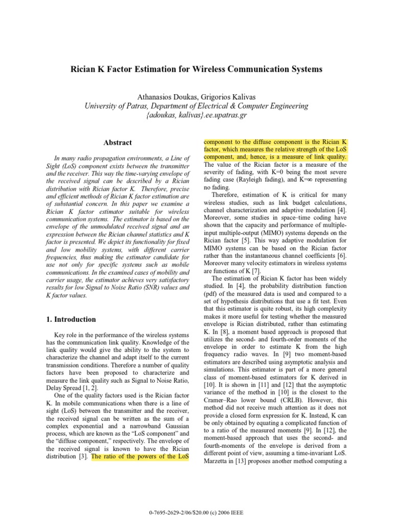 Rician K Factor and Raleign Channel | PDF | Signal To Noise Ratio | Phase (Waves)