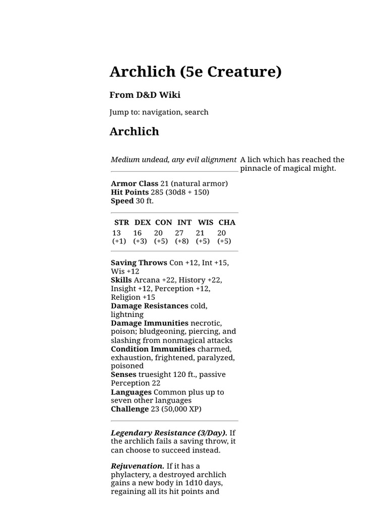 Archlich (5e Creature) - D&D Wiki | PDF | Dungeons & Dragons | Gary ...