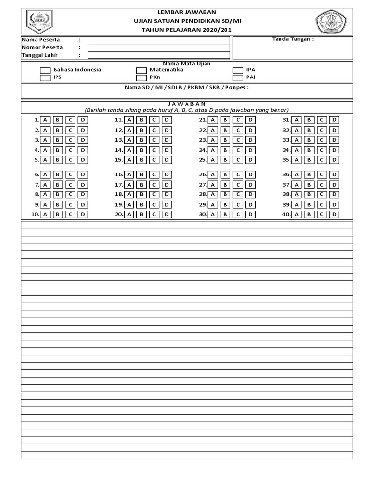 Lembar Jawaban Usp | PDF