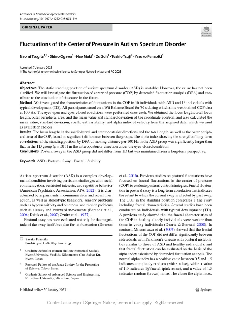 Fluctuations of The Center of Pressure in Autism Spectrum Disorder ...