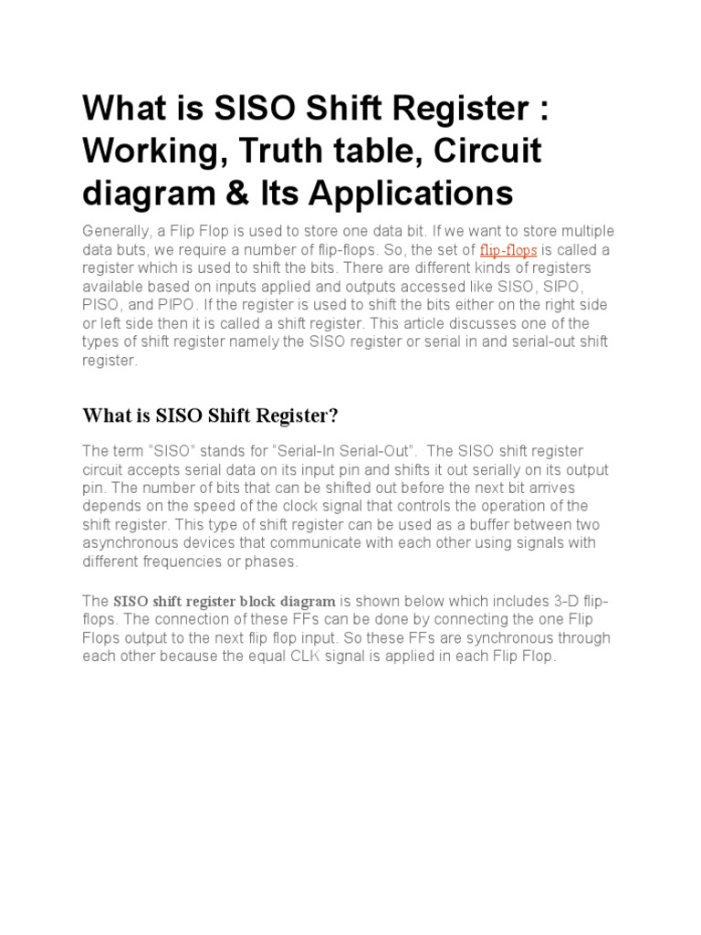 What Is SISO Shift Register: Working, Truth Table, Circuit Diagram ...