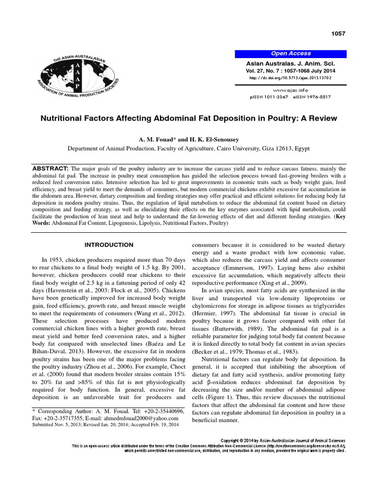 Abdominal Fat Deposition in Poultry | PDF | Fat | Adipose Tissue