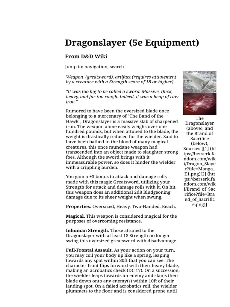 Dragonslayer (5e Equipment) - D&D Wiki | Download Free PDF | Demons