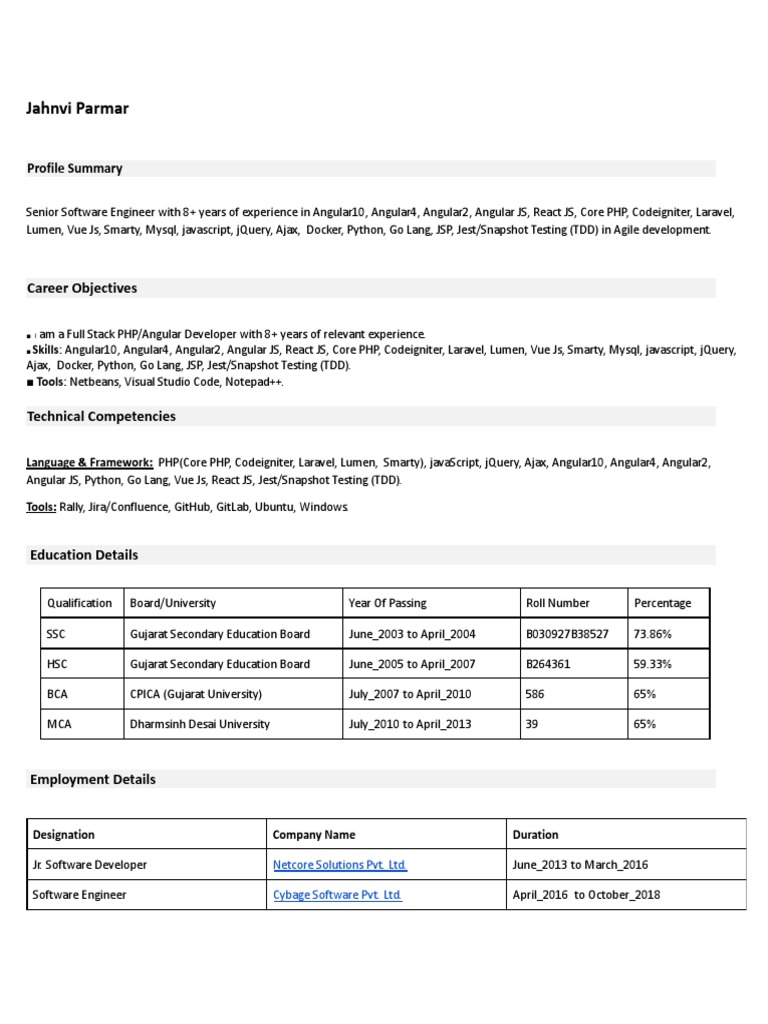 Jahnvi Parmar CV | PDF | My Sql | Computer Science