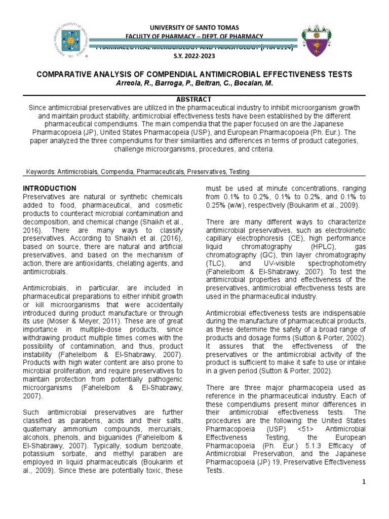 Comparative Analysis of Antimicrobial Tests | PDF
