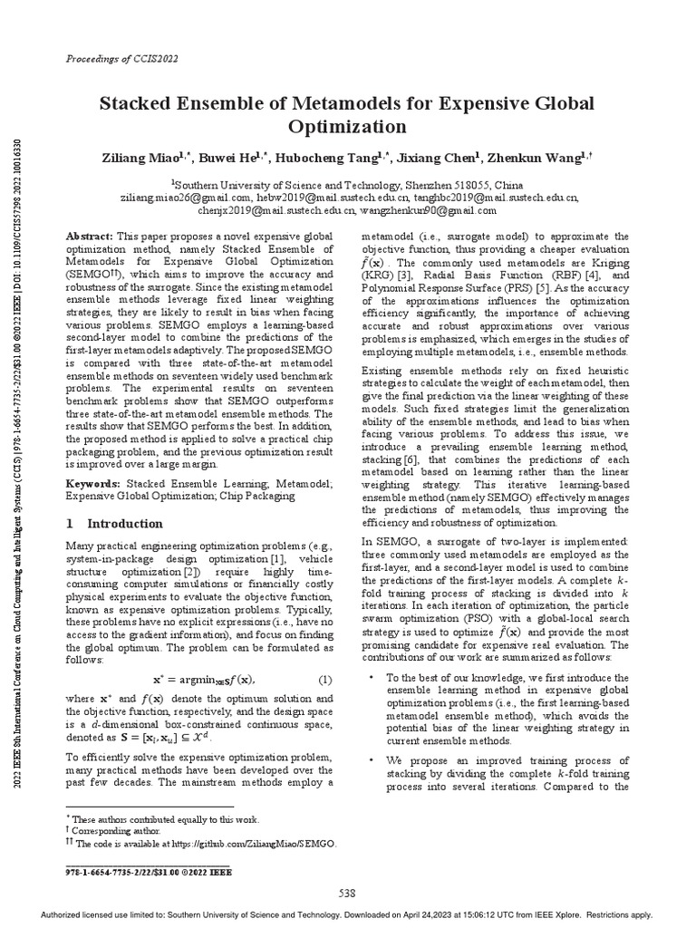 苗子良-Stacked Ensemble of Metamodels for Expensive Global Optimization | PDF | Institute Of ...