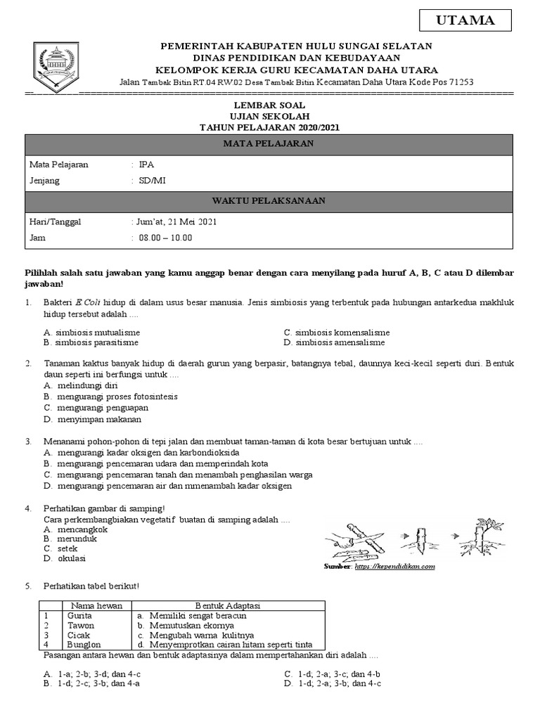 Soal Ujian Sekolah Ipa | PDF