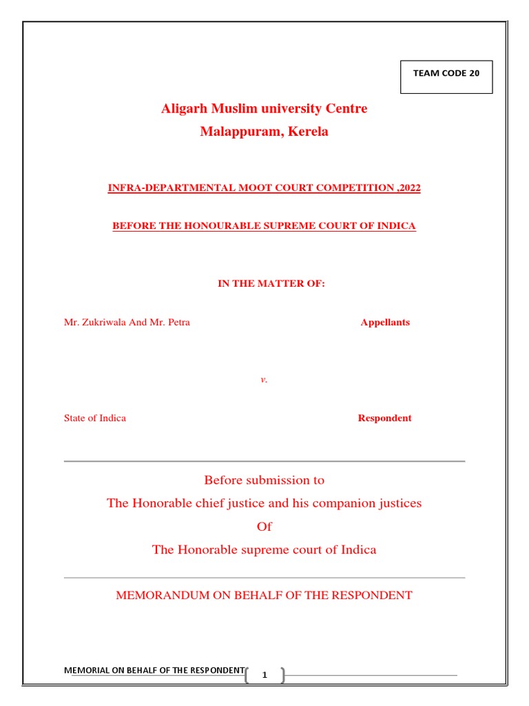 Memorial On Behalf of The Respondent by Nameera Meraj | PDF | Judgment ...
