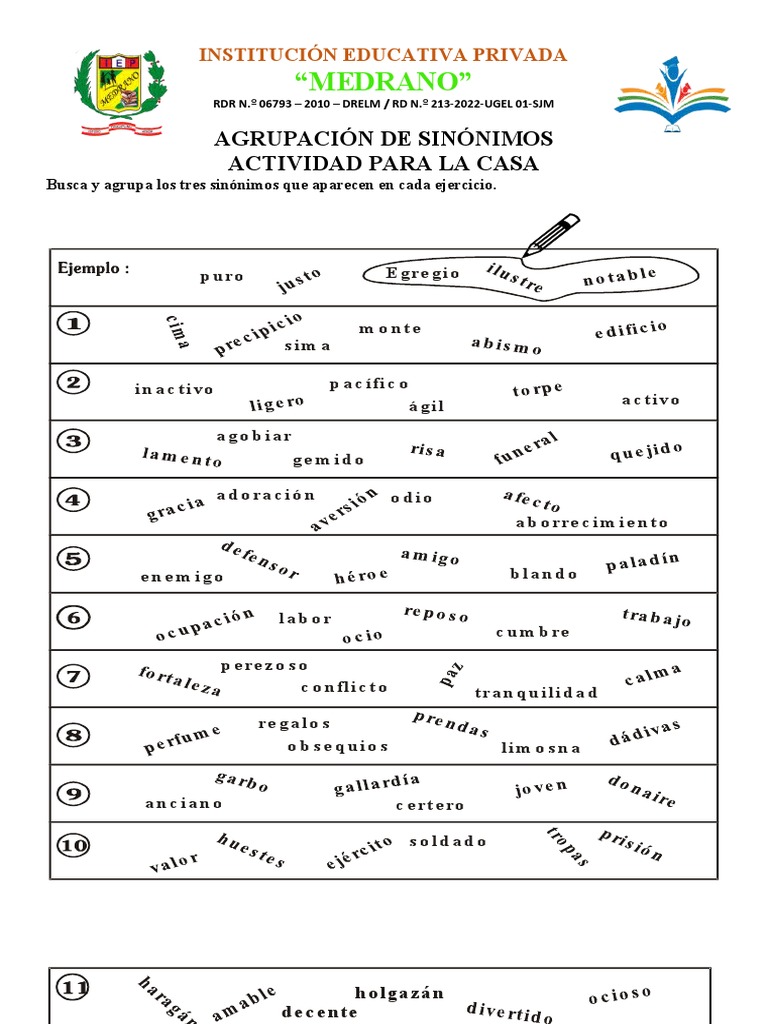Actividades de Sinónimos para Estudiantes | PDF