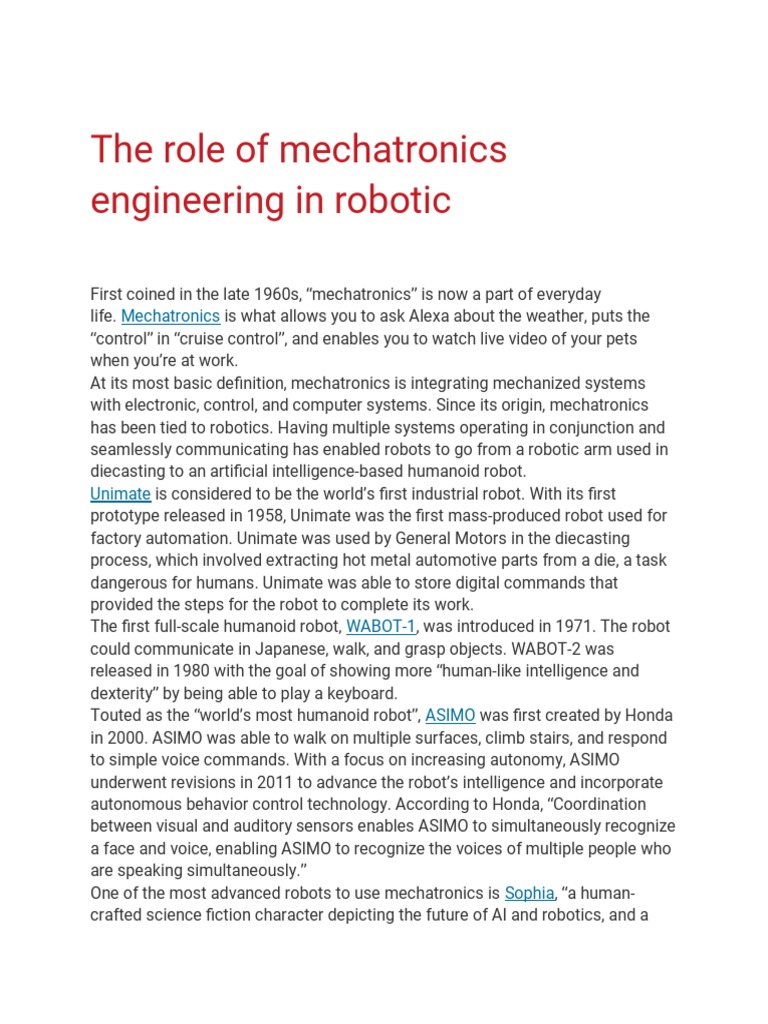 The Role of Mechatronics Engineering in Robotic | PDF | Robotics | Robot