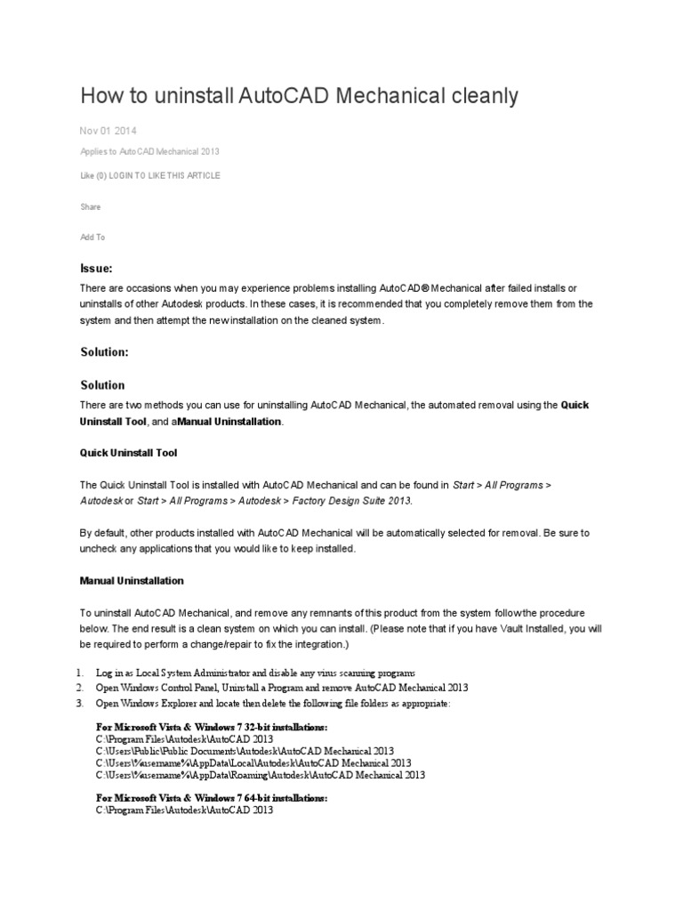 How To Uninstall AutoCAD Mechanical Cleanly | PDF | Auto Cad | Windows ...