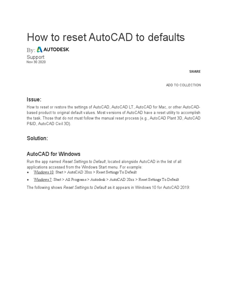 How To Reset Autocad To Defaults: Support | Download Free PDF | Auto ...
