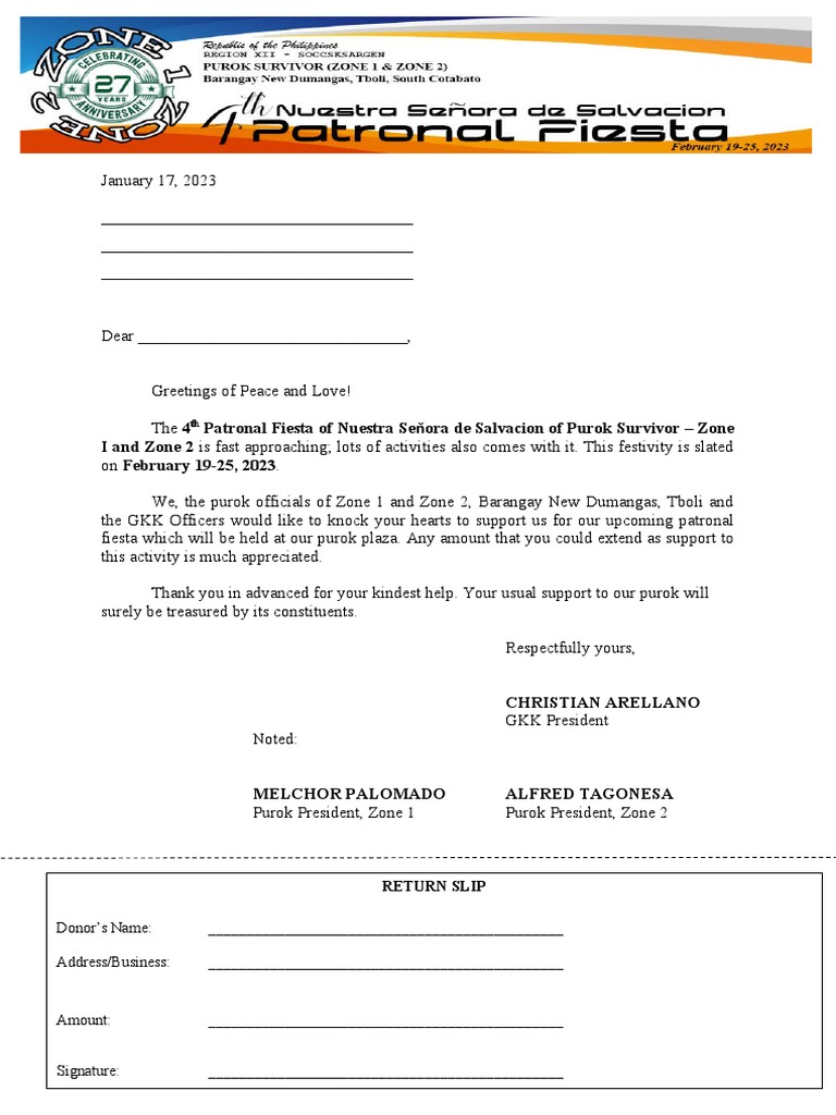 Solicitation Letter - Blank Patronal | PDF