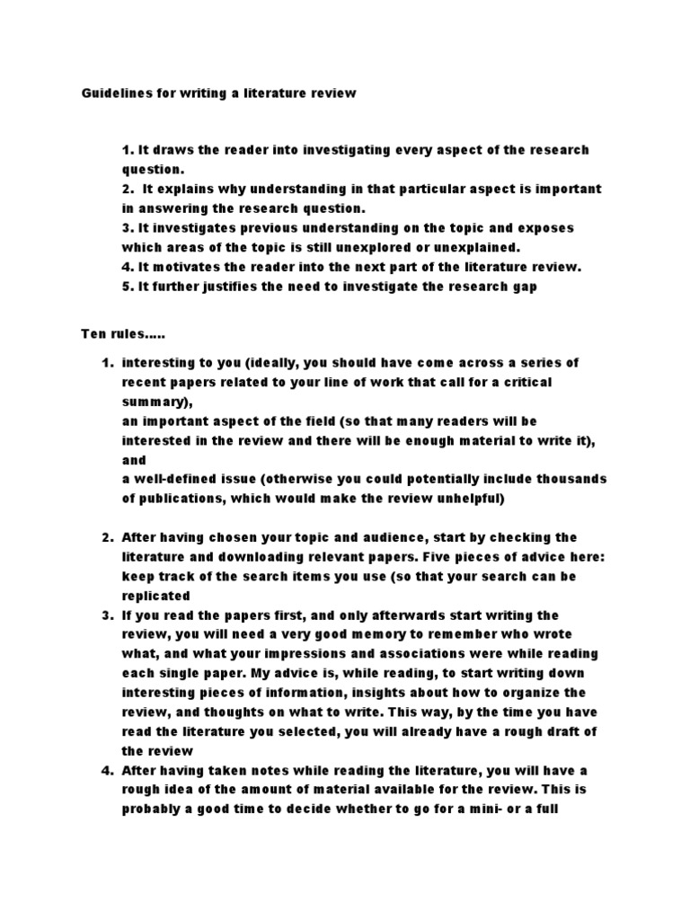Guidelines For Writing A Literature Review Scipt | PDF | Cognition ...