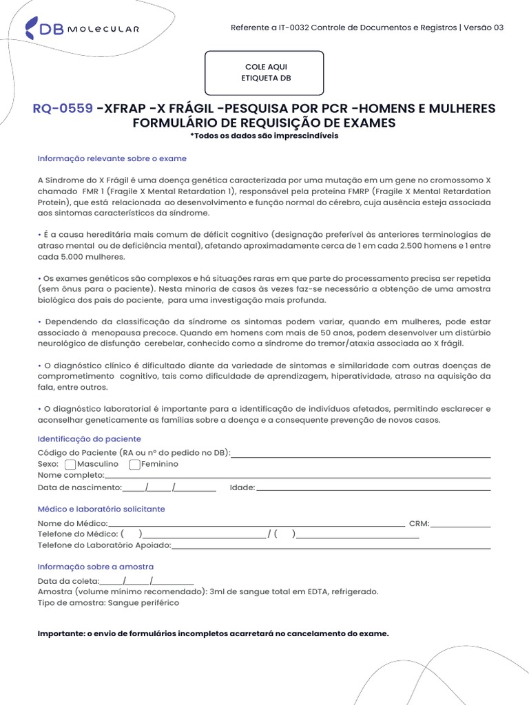 RQ-0559 X Frágil Pesquisa Por PCR - Homens e Mulheres | PDF | Genética ...
