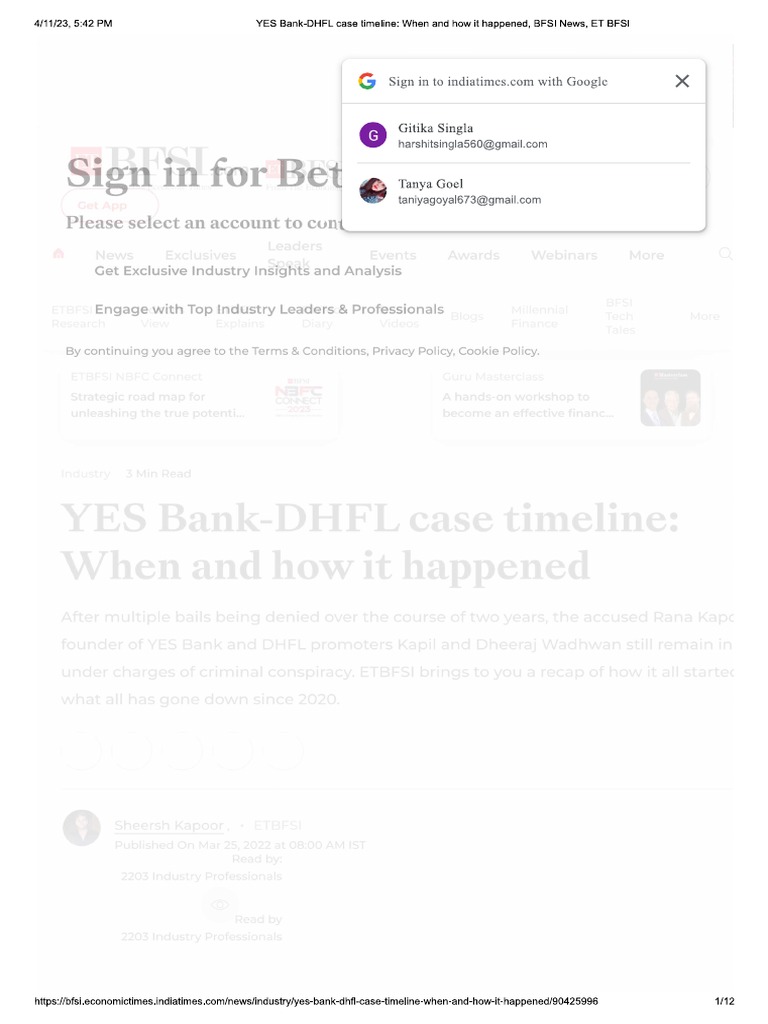 ET - BFSI YES Bank-DHFL Case Timeline When and How It Happened | PDF