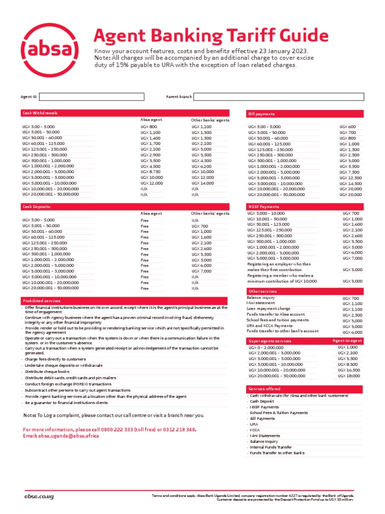 Agent Banking Tariff Guide | PDF | Banks | Deposit Account
