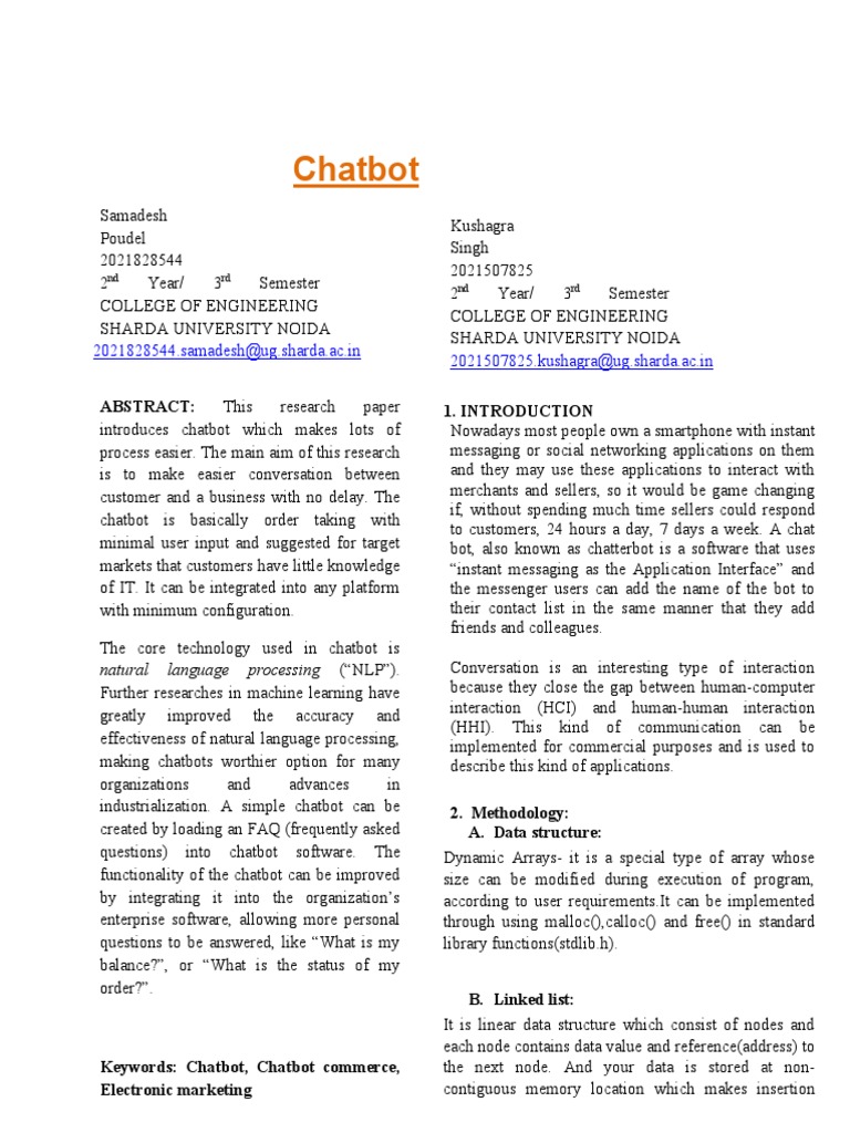 Research Paper of Chatbot | PDF | Computing | Computer Science