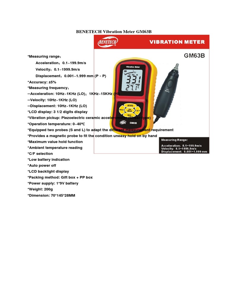 BENETECH Vibration Meter GM63B | PDF