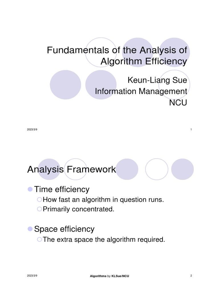 Fundamentals of The Analysis of Algorithm Efficiency: Keun-Liang Sue ...