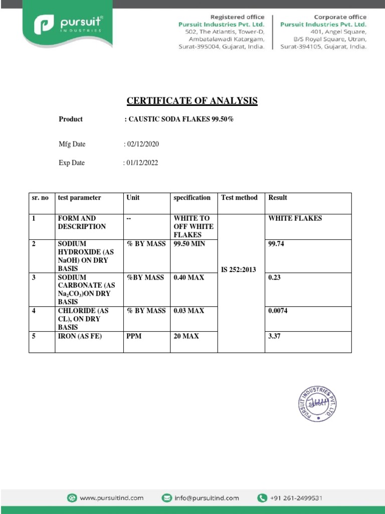 Caustic Soda COA. | PDF