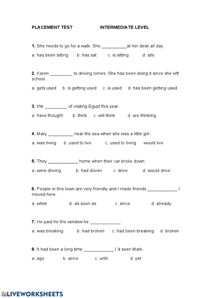Intermediate Level Placement Test | PDF