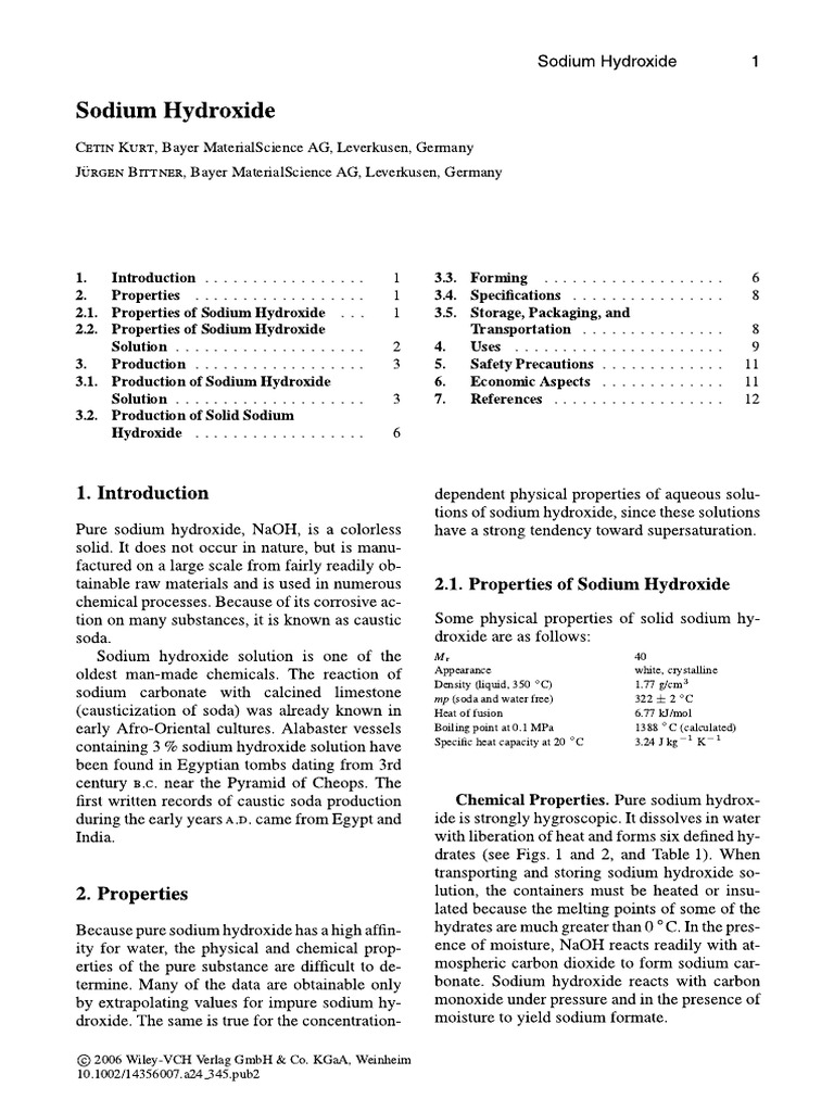 Ullmann's Encyclopedia of Industrial Chemistry - SODIUM HYDROXIDE | PDF