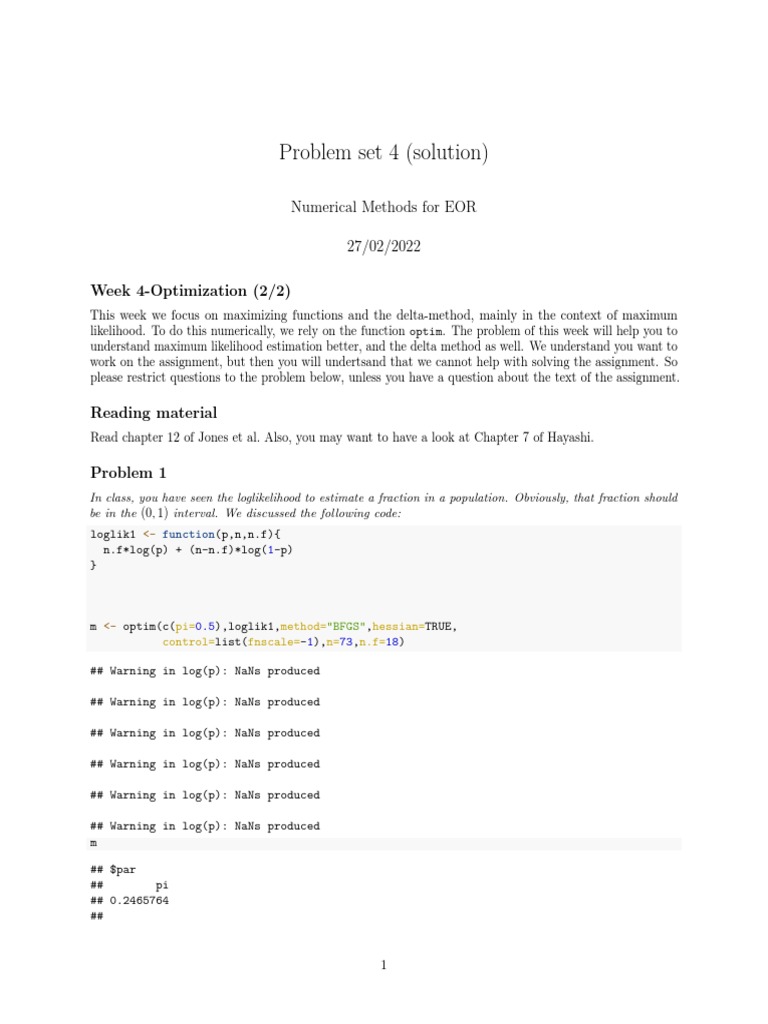 Problem Set 4 Solution Numerical Methods | PDF | Applied Mathematics | Statistical Theory
