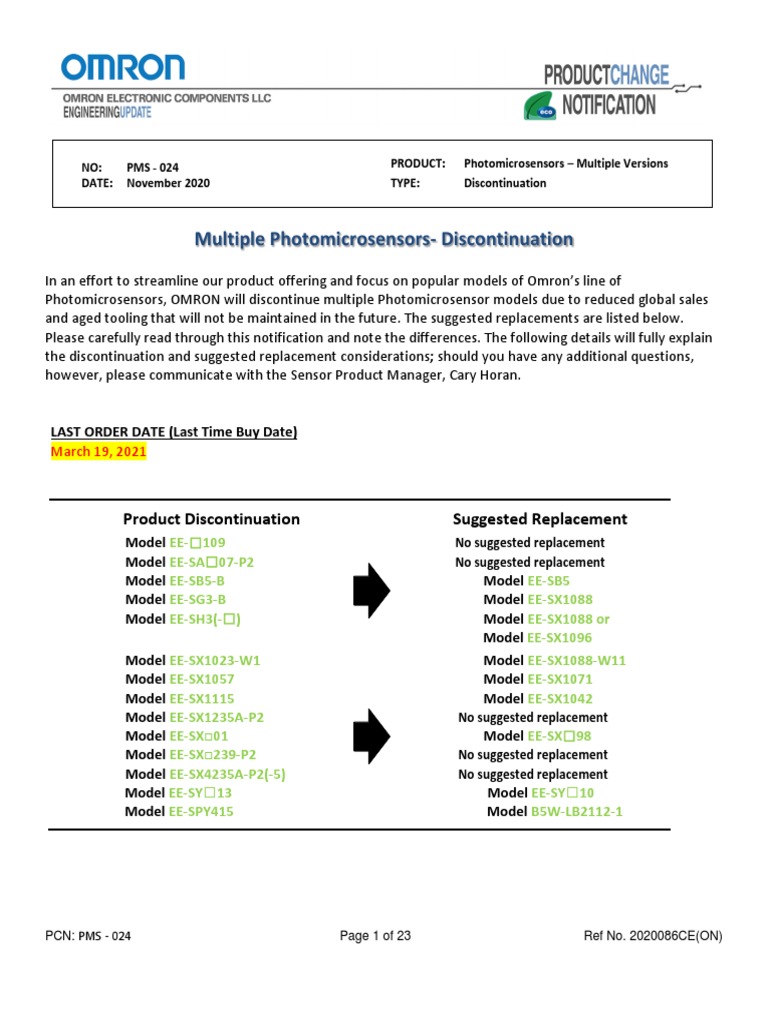 Omron PN11302020 PMS 024 Multiple Photomicro Sensors DISCONTINUATION ...