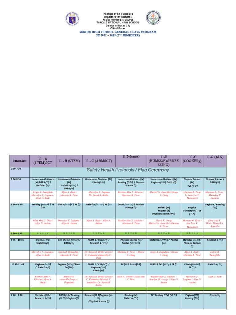 Senior High School General Class Program SY 2022 - 2023 (2 Semester) | PDF