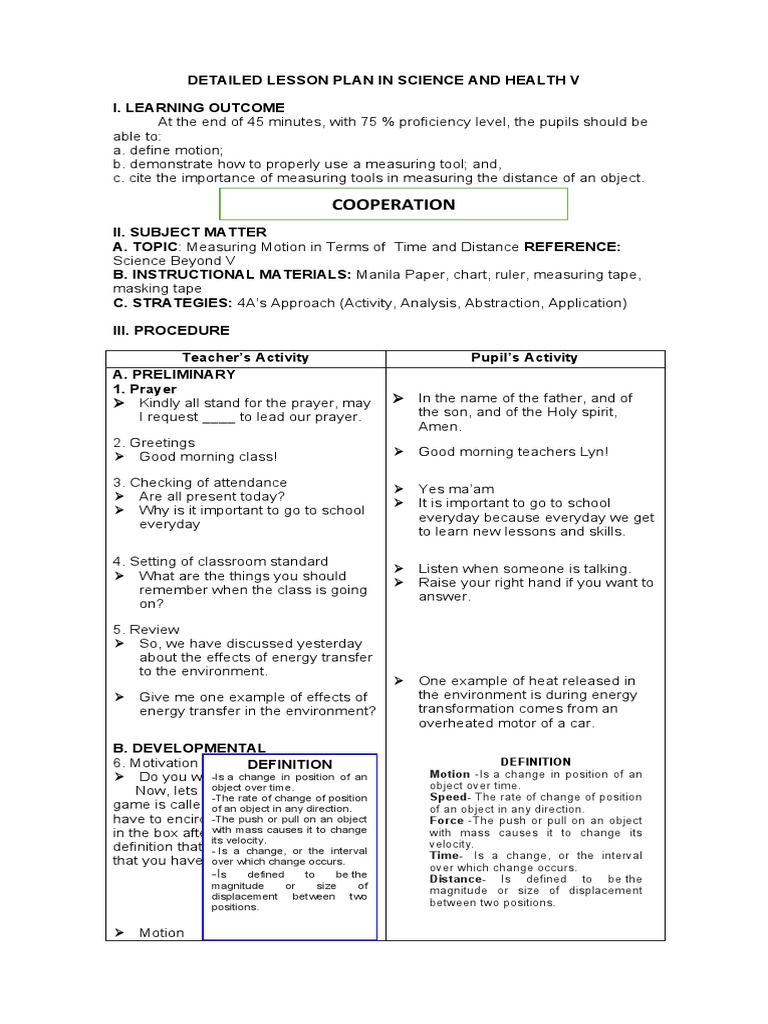 Lesson Plan in Science About Motion | Download Free PDF | Velocity | Time Lesson Plan in Science About Motion | Download Free PDF | Velocity | Time