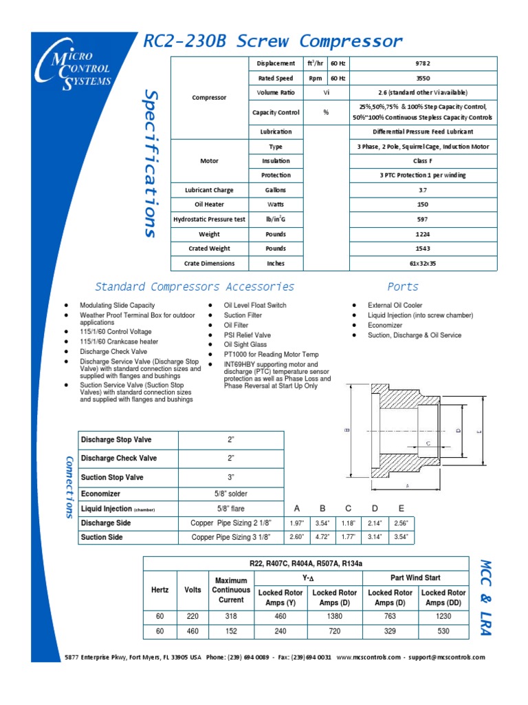RC2-230B Screw Compressor: Standard Compressors Accessories Ports | PDF ...