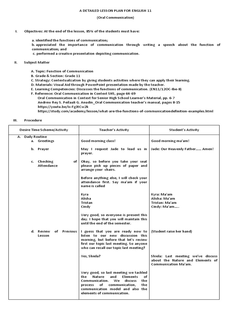 Detailed Lesson Plan | PDF | Communication | Motivational
