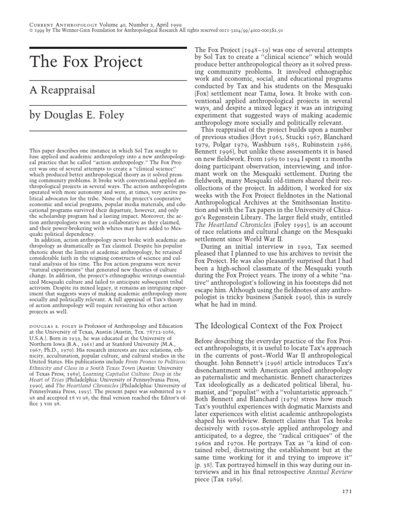 Reassessing the Fox Project in Anthropology | PDF | Anthropology | Science