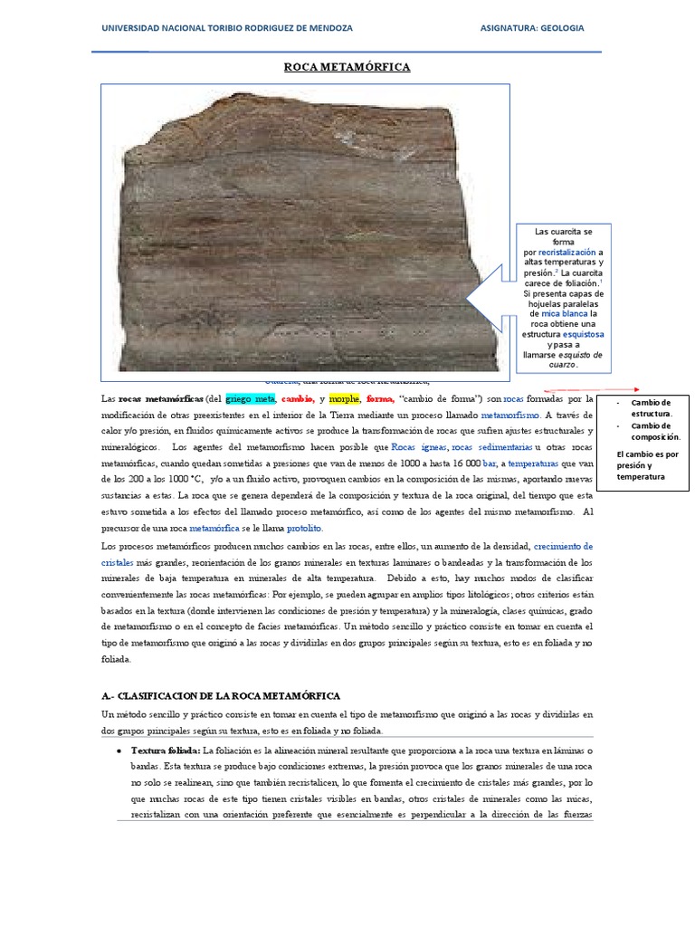 Geologia - Roca Metamórfica 26-10 | PDF | Roca (geología) | Minerales