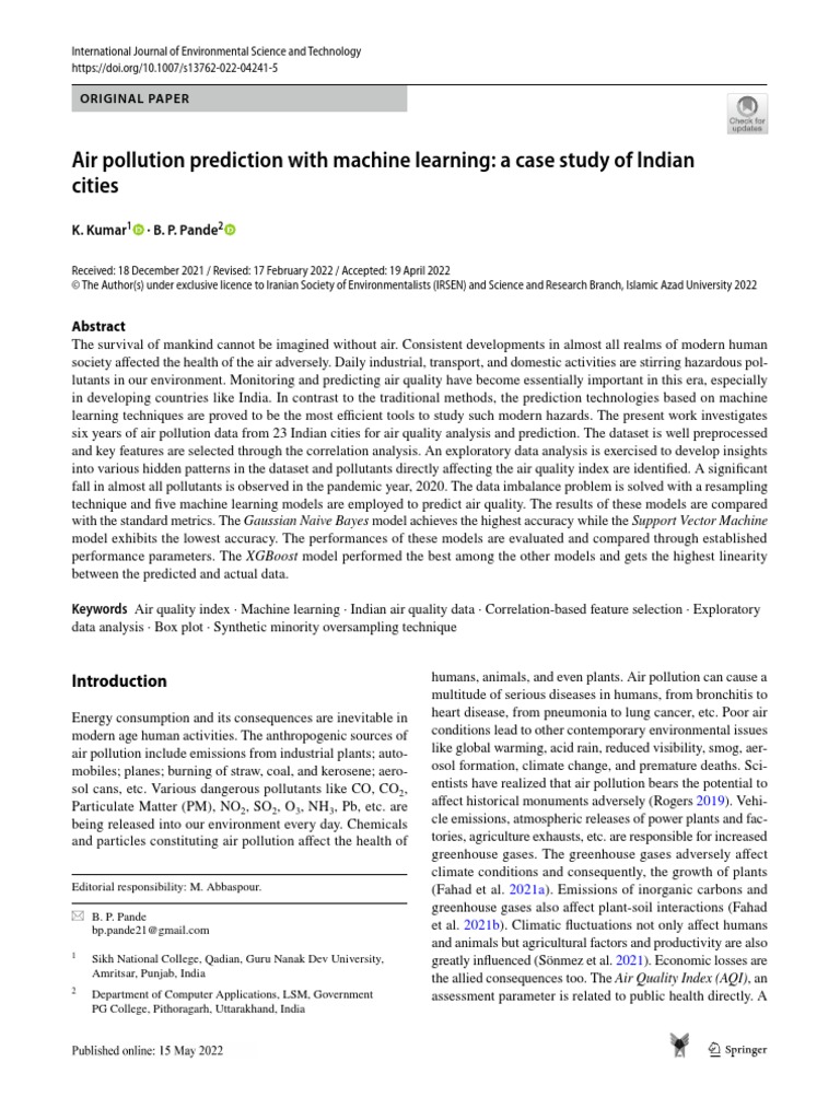 Air Pollution Prediction With Machine Learning: A Case Study of Indian Cities | PDF | Machine ...