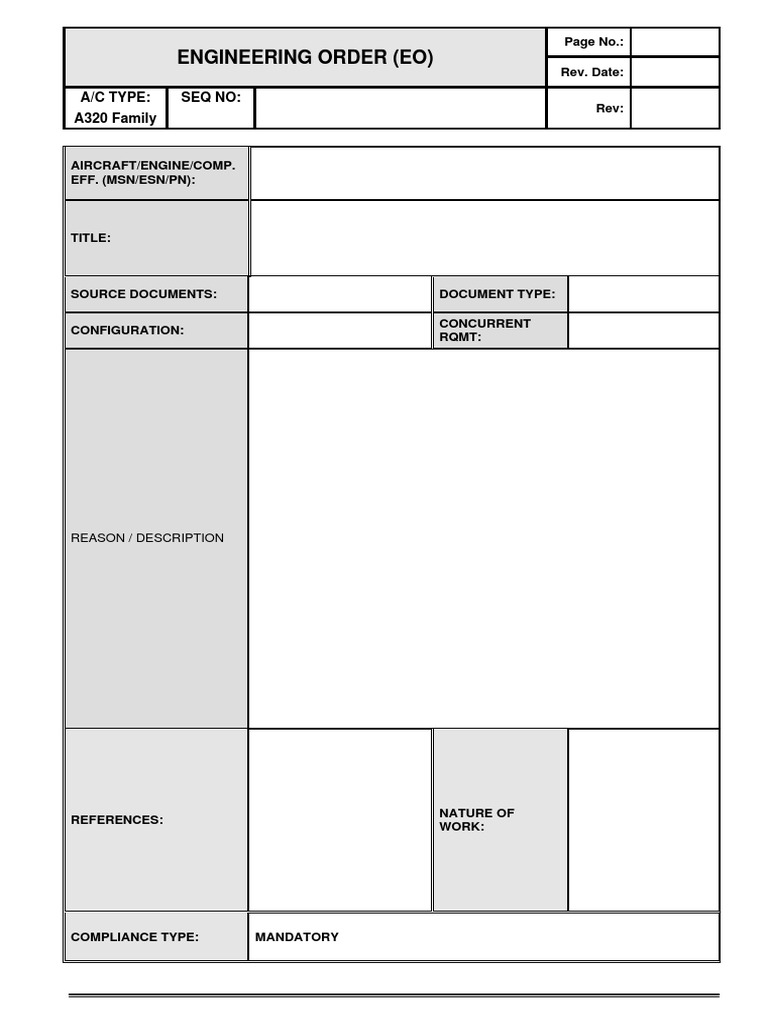 Engineering Order for Component Replacement on Airbus A320 Family ...
