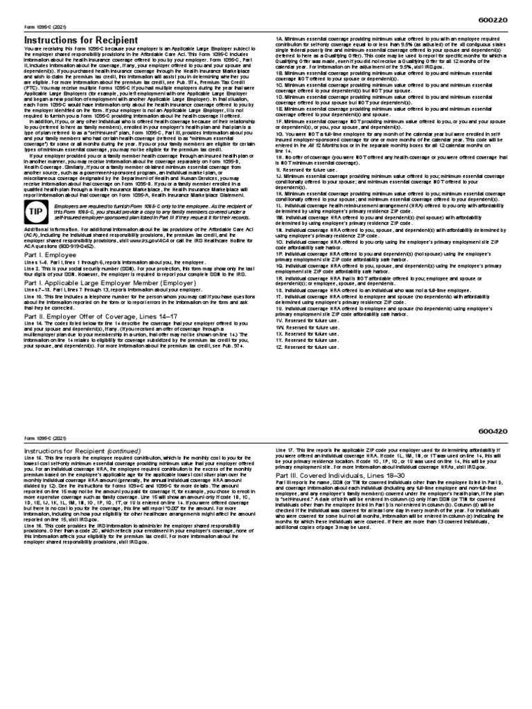 1095c 2021 Instructions | PDF | Insurance | United States Law
